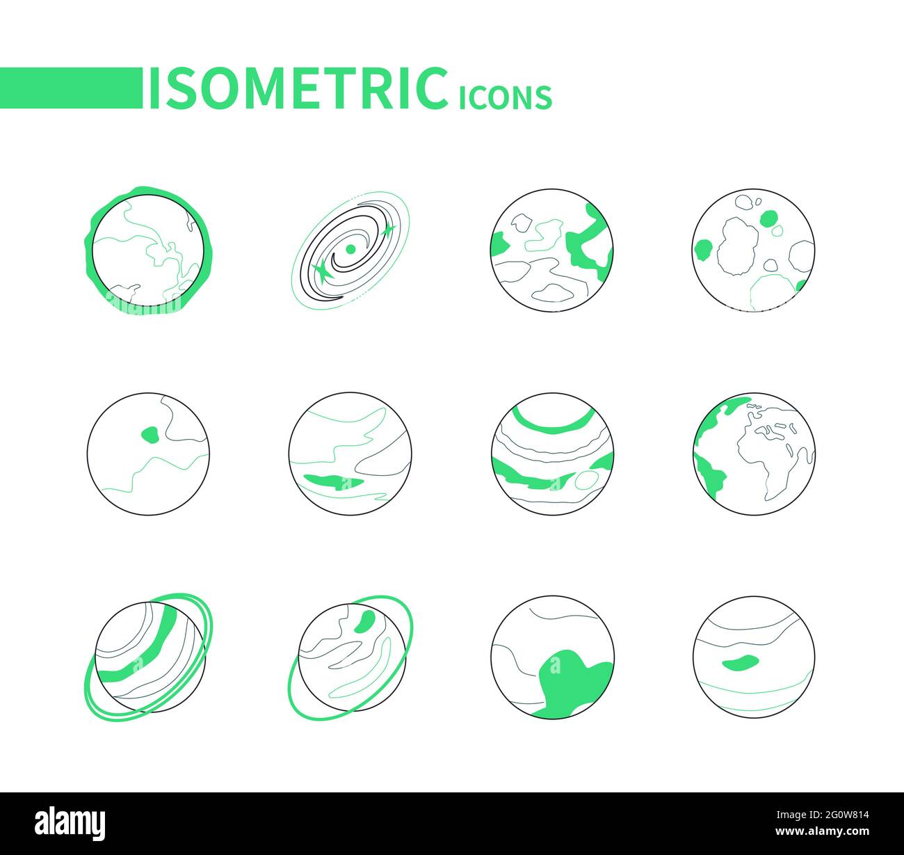 Sonnensystem Planeten - Linie isometrische Symbole auf weißem ...