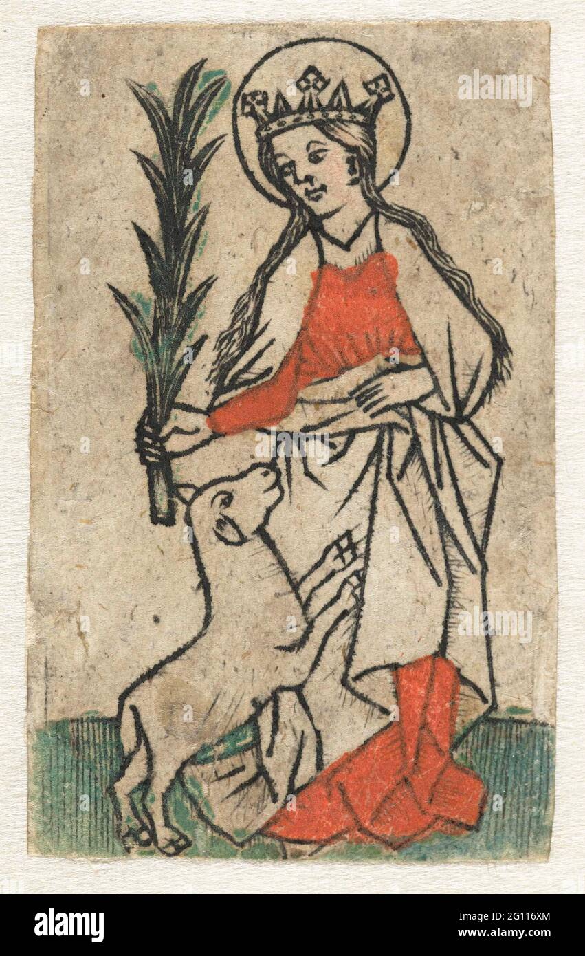 Heilige Agnes. Heilige Agnes mit Krone auf dem Kopf, Palmenzweig in der ...