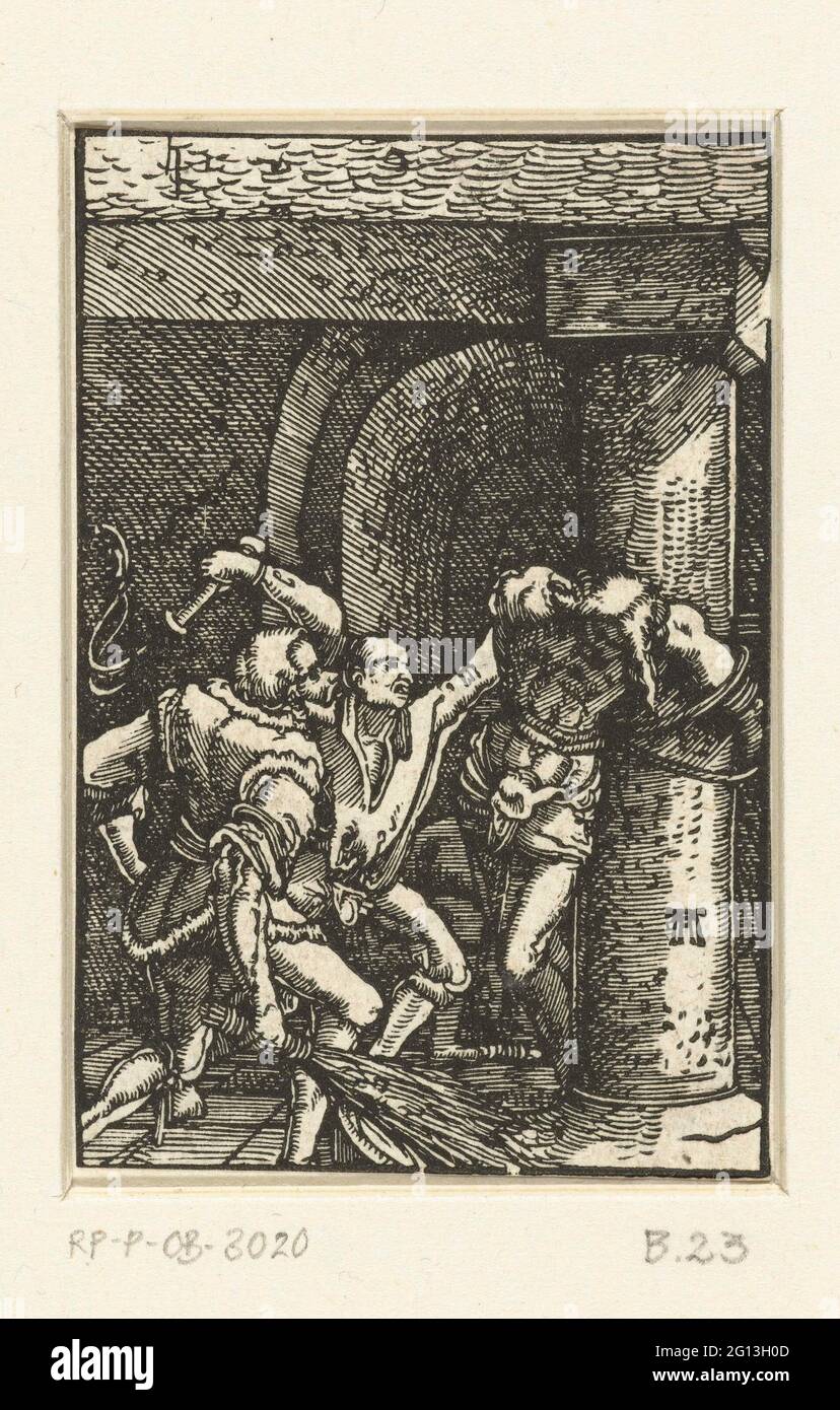 Die Geißelung Christi; der Fall und die Erlösung der Menschheit. Christus, an einen Pol gebunden ...