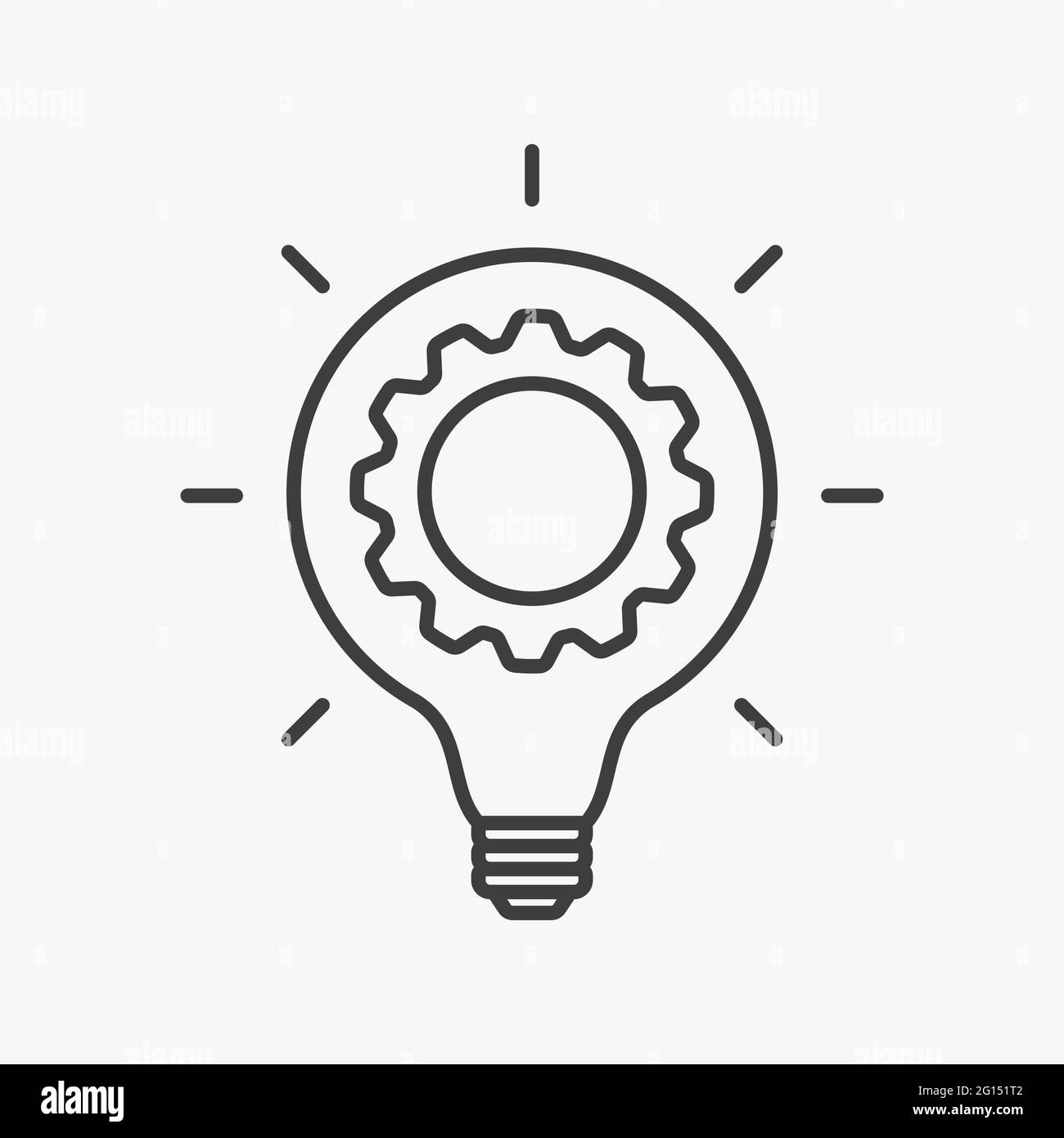 Innovation Symbol mit dünnen Linien, Zahnrad und Glühbirne ...