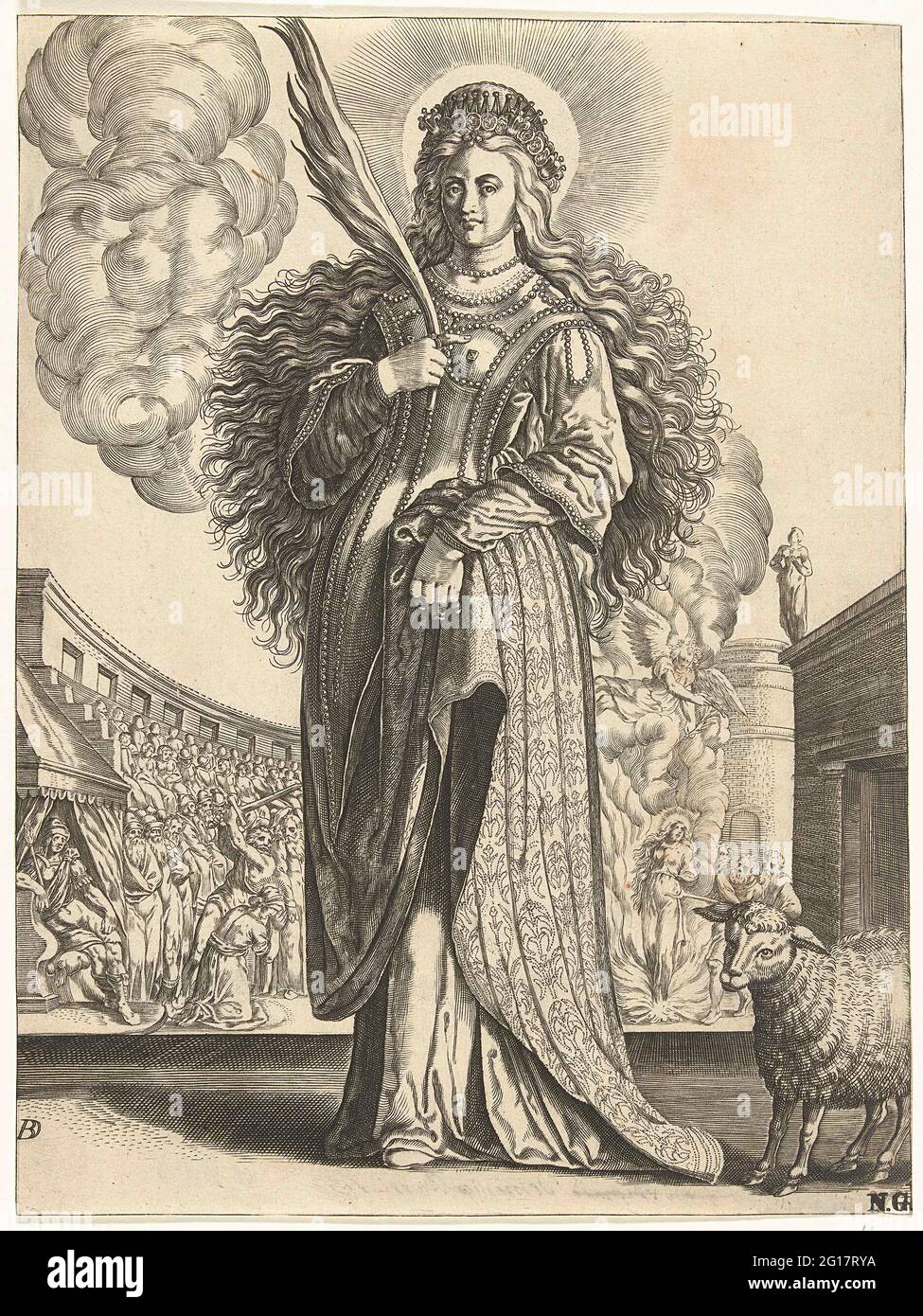 Heilige Agnes. Die heilige agnes mit Palmenzweig und Lamm. Im ...