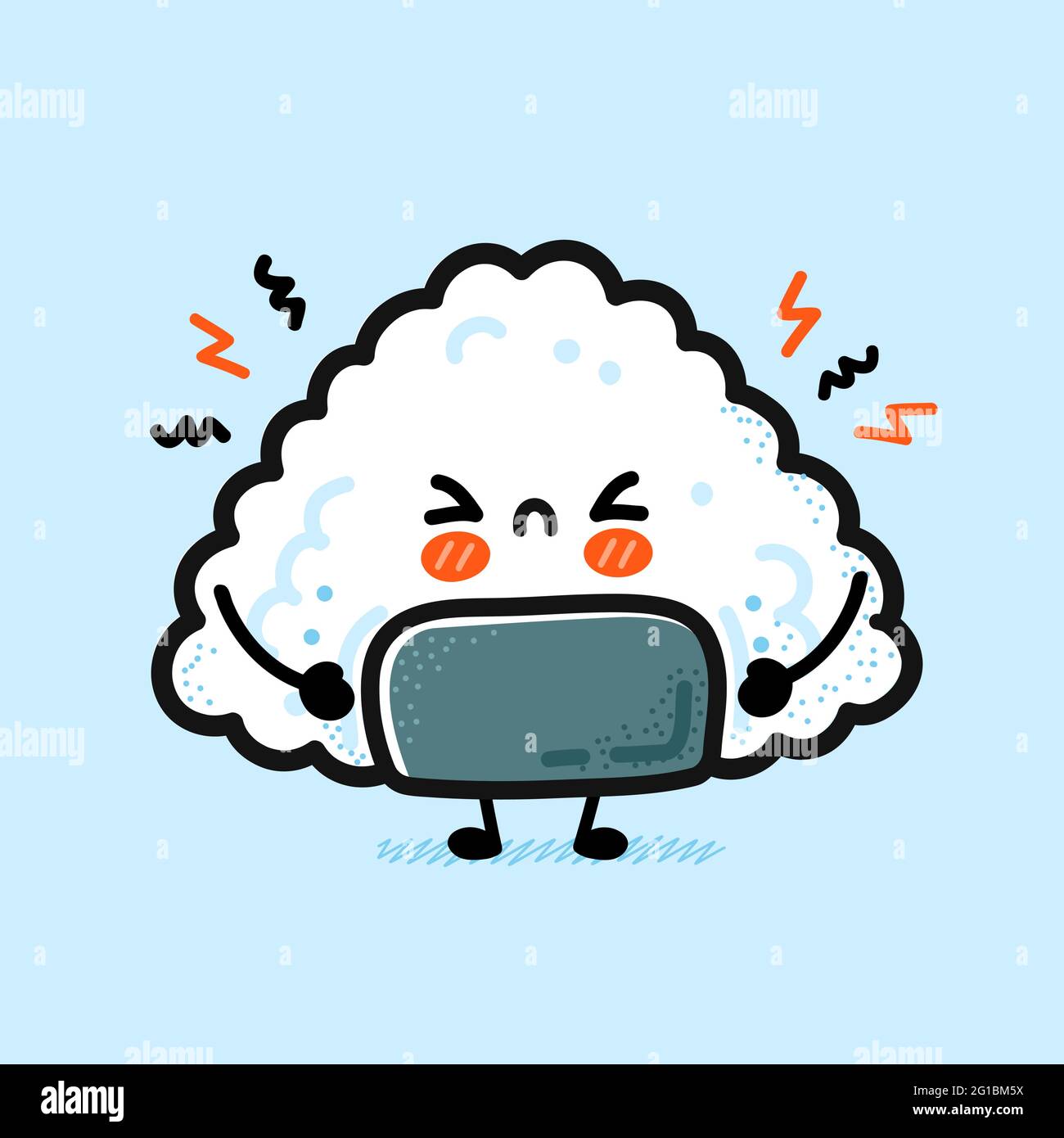 Niedlich lustig traurig onigiri. Vektor Hand gezeichnet Cartoon kawaii ...