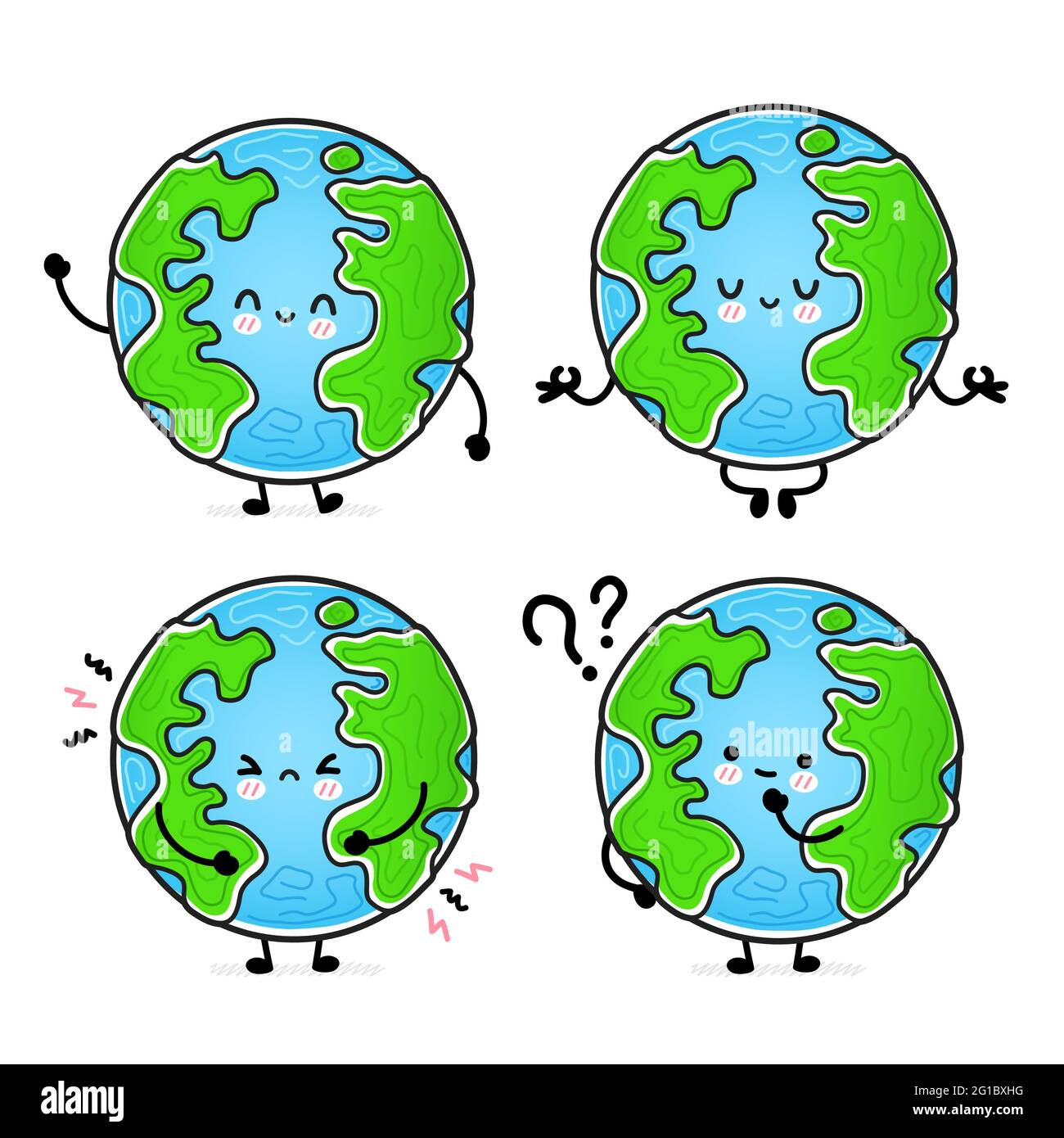 Nette lustige glücklich Erde Planeten Set-Sammlung. Vektor Hand ...