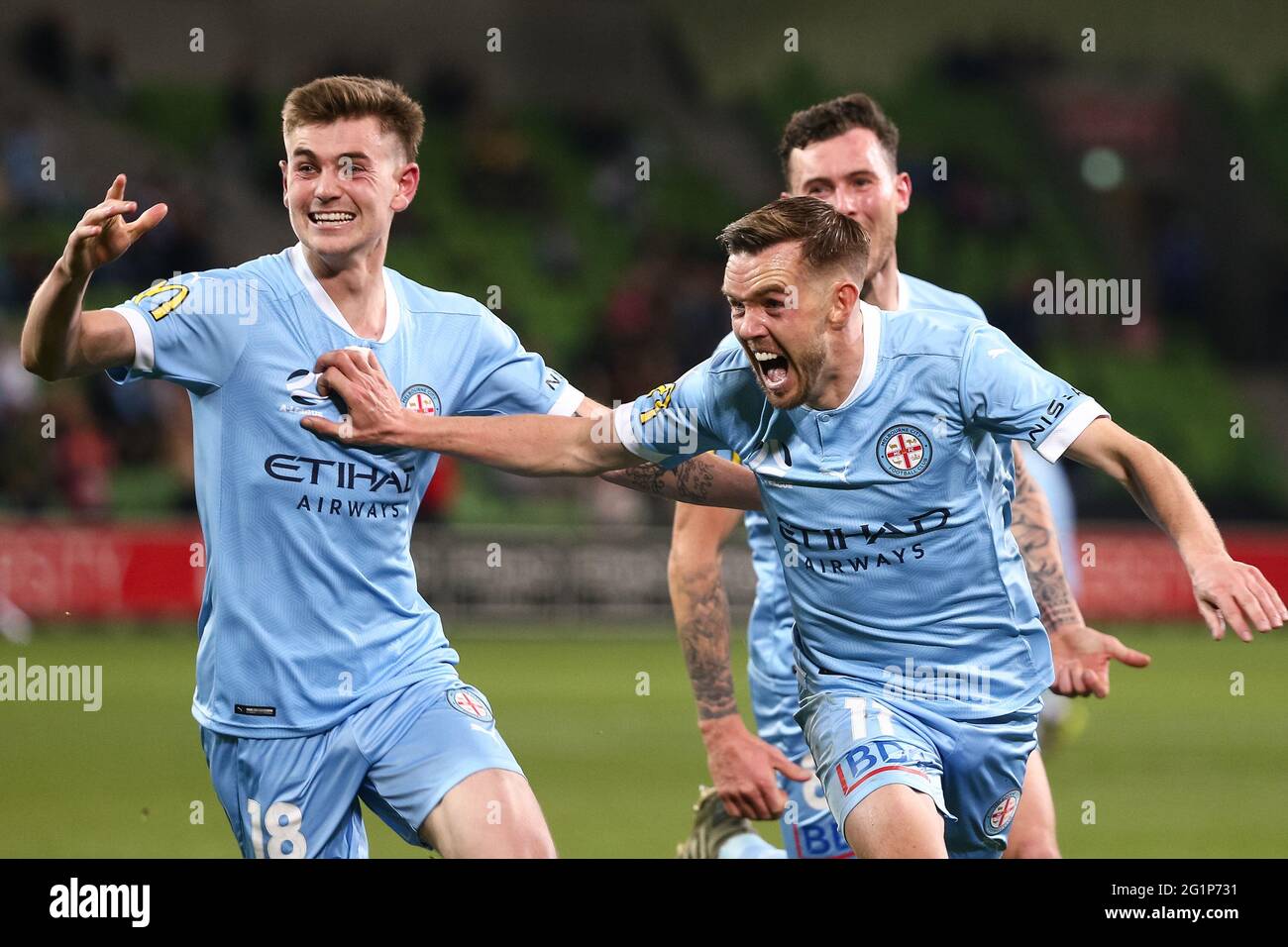 MELBOURNE, AUSTRALIEN - 22. MAI: Craig Noone aus Melbourne City feiert ...