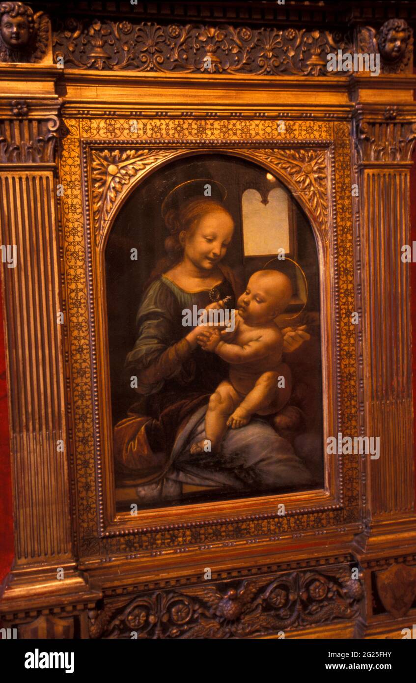 Leonardo da Vinci, "Madonna mit dem Kind (die Madonna Benois), das Staatliche Eremitage-Museum ...