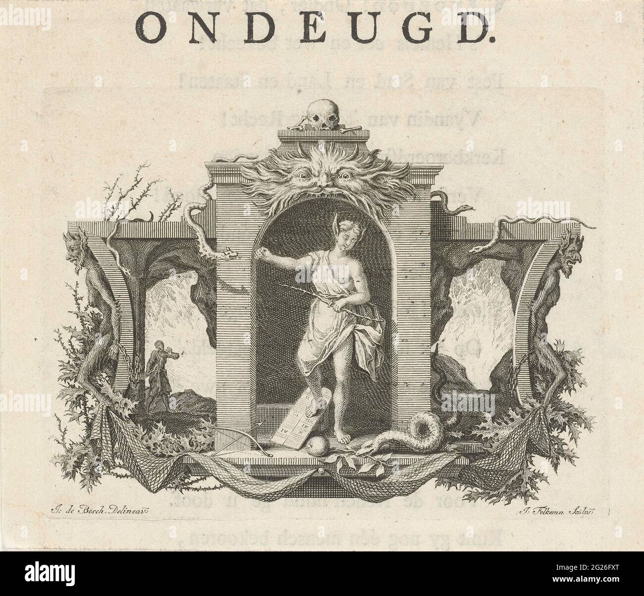 Vignet mit der Personifizierung von Laster; Laster; Tugenden und Laster ...