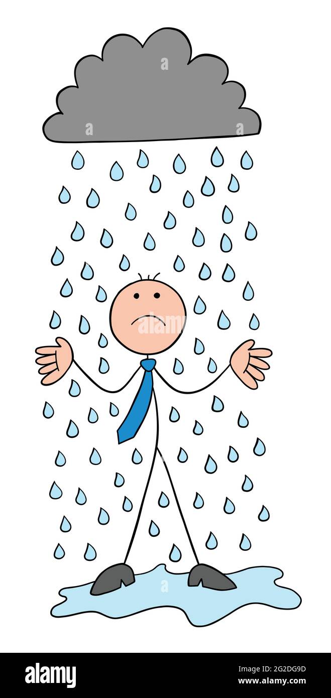 Es regnet, stickman Geschäftsmann Charakter immer nass und unglücklich ...