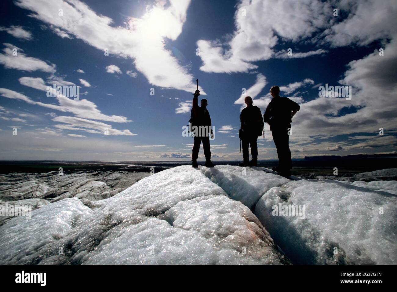 Drei Personen, Gletschertour, Gletscherwanderung, Gletschereis ...