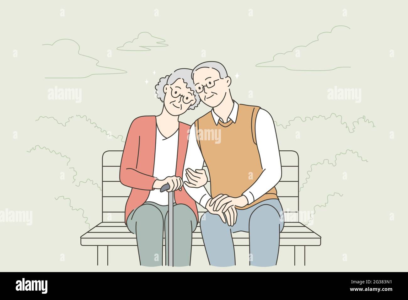 älteres paar sitzt auf parkbank Stock-Vektorgrafiken kaufen - Alamy
