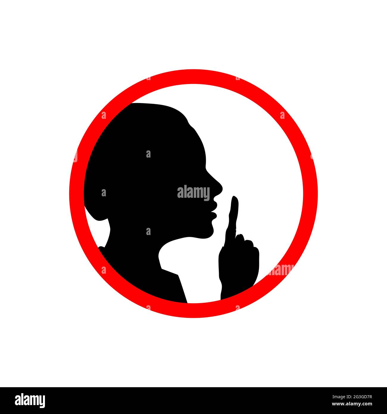 Mädchen Gesicht Profil mit Hand, shhh verboten Symbol auf weiß, bitte ...