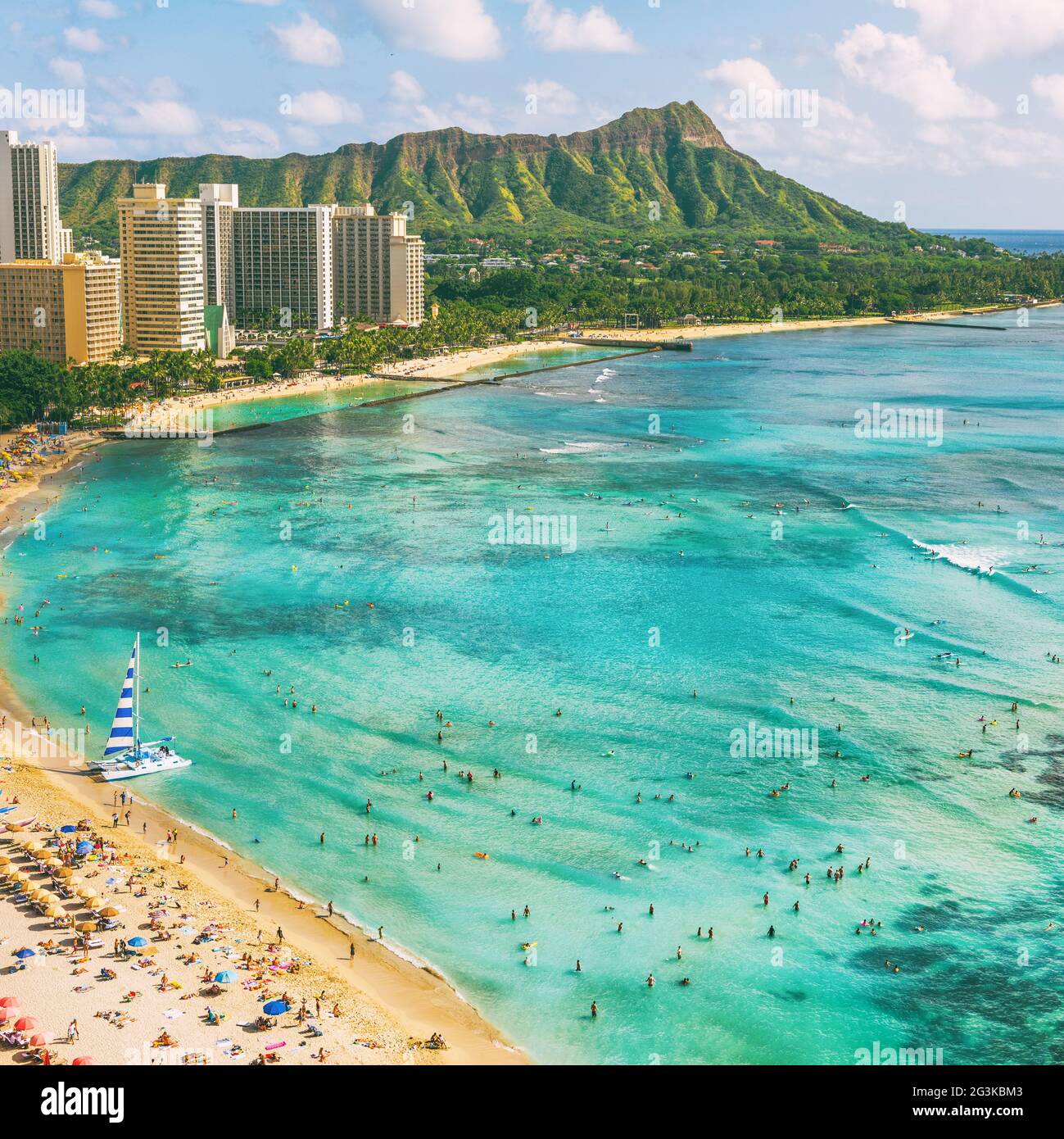 Hawaii waikiki Beach in Honolulu City, Luftaufnahme von Diamond Head ...