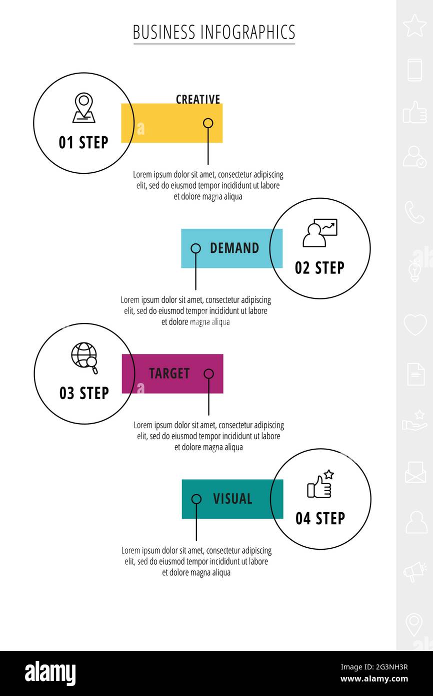 Infografiken für dünne Linien mit vier Kreisen und Beschriftungen ... Infografiken für dünne Linien mit vier Kreisen und Beschriftungen ...