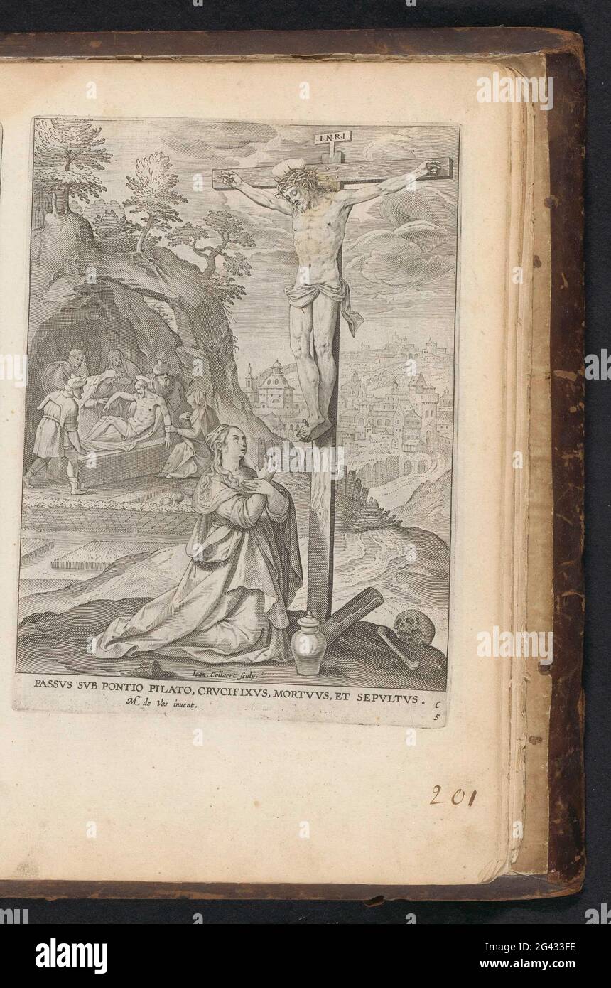 Kreuzigung und Grabstein; Passus sub pontio Pilato Crucifixus Mortus et ...