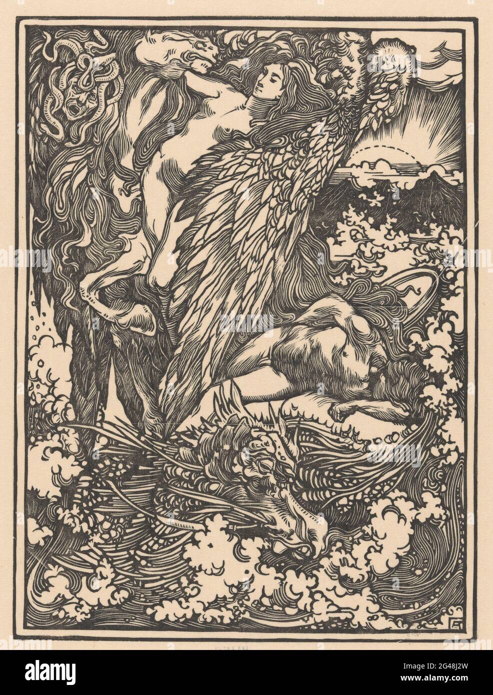 Perseus und Andromeda. Perseus liegt auf einem Felsen in der Nähe des ...