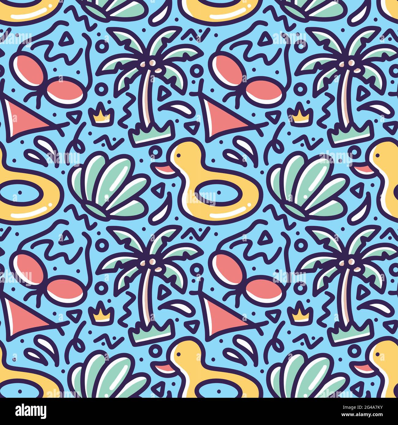 Handgezeichnetes Doodle-Set, das den Sommer am Strand spielt Stock ...