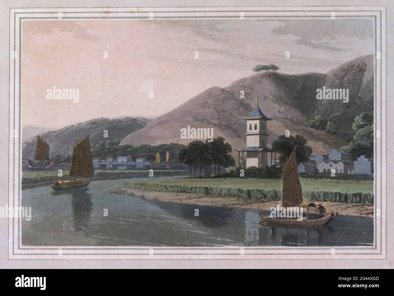 HOTUN AUF DEM FLUSS DES KANTONS Farbdruck aus dem Buch "EINE malerische ...