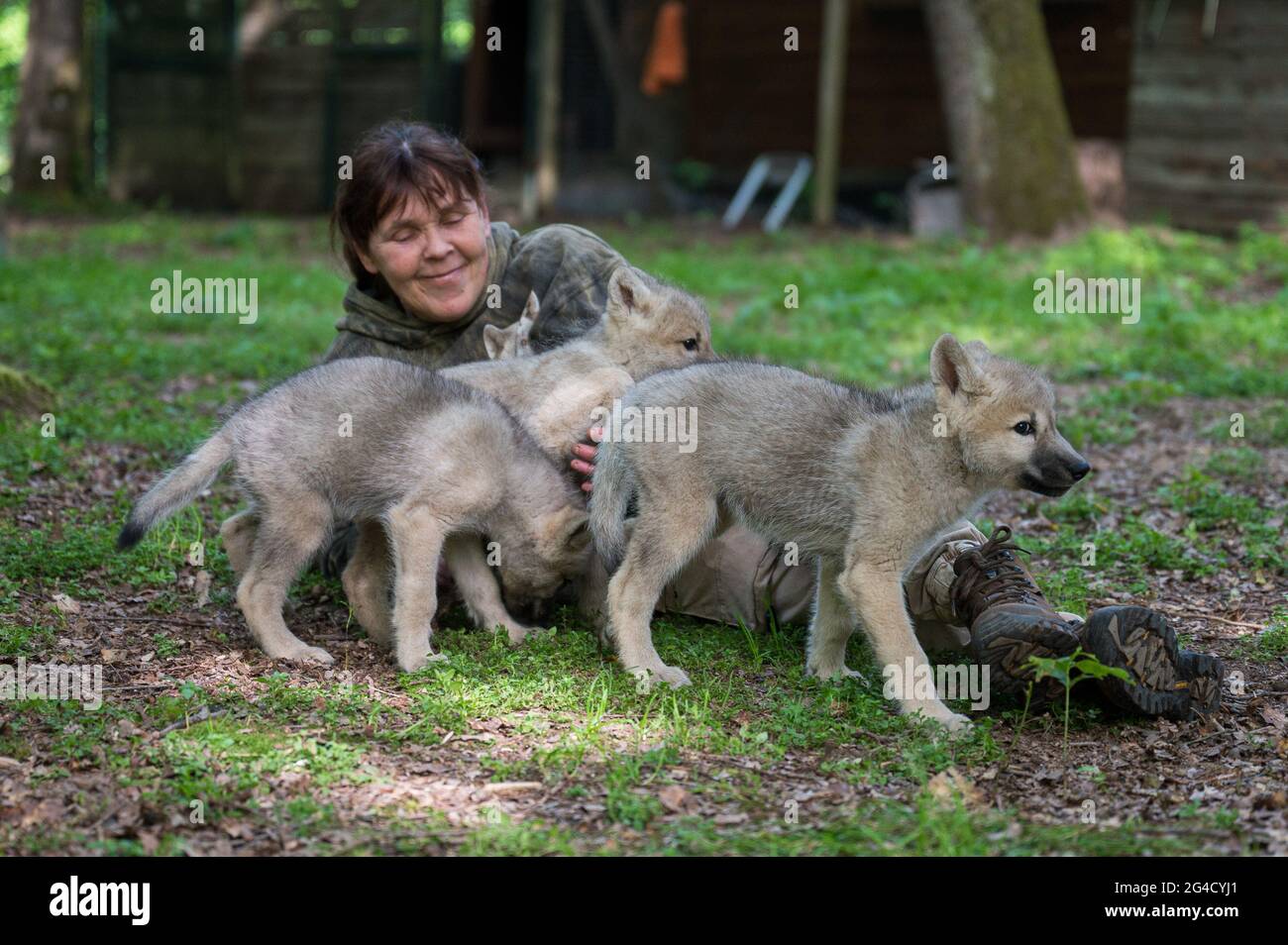 Merzig, Deutschland. Juni 2021. Tatjana Schneider kuschelt mit drei ...