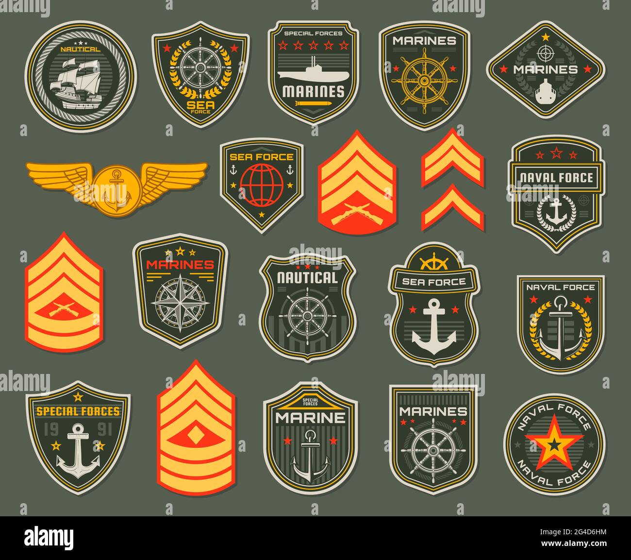 Armee Marinekräfte Soldat, Marines Abzeichen und Rang Schultergurte ...