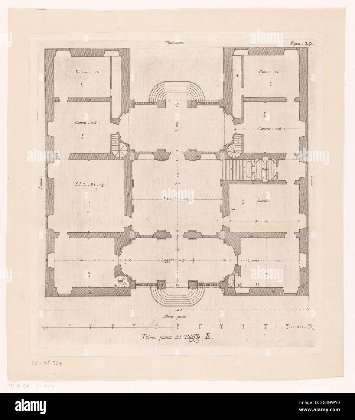 Grundriß des Erdgeschosses der Villa Pallavicino delle Peschiere in ...