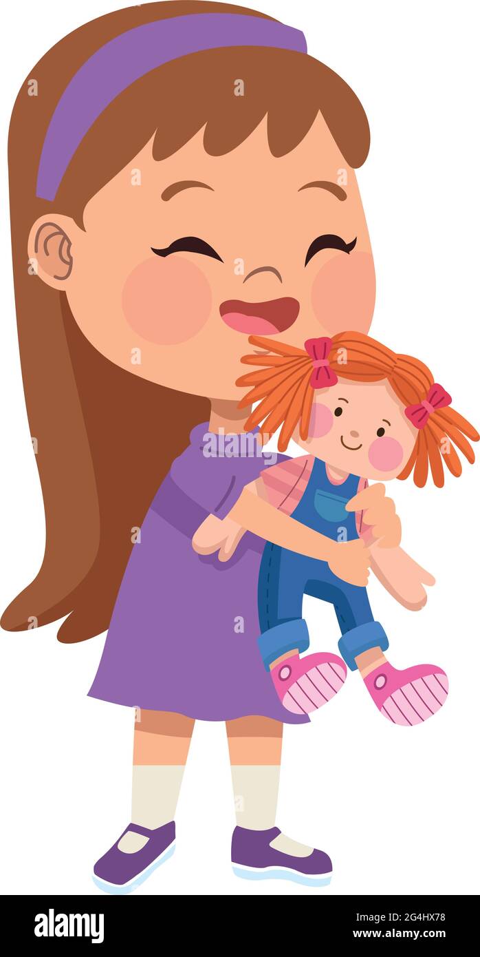 Mädchen mit Puppe spielt Stock-Vektorgrafik - Alamy