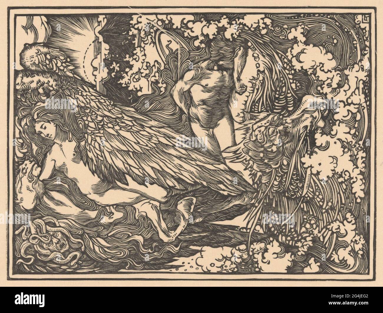 Perseus und Andromeda. Perseus liegt auf einem Felsen in der Nähe des ...