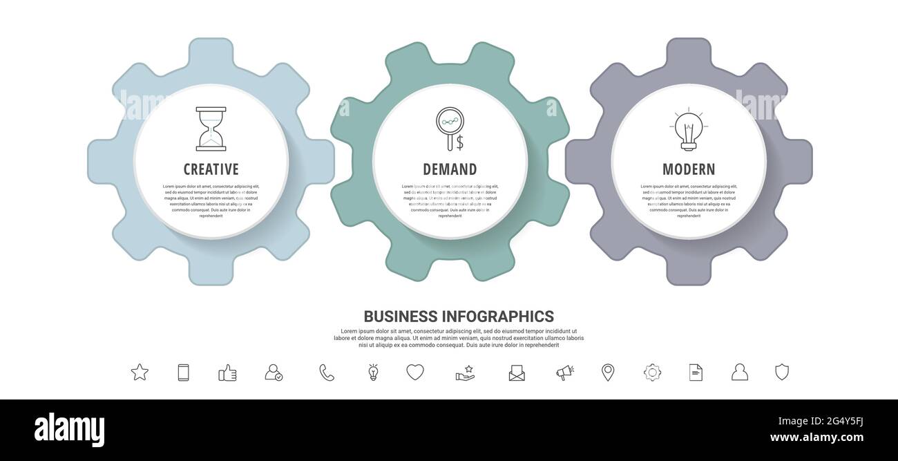 Infografik Zahnräder mit 3 Schritten. Moderne Vektor-Timeline mit ...