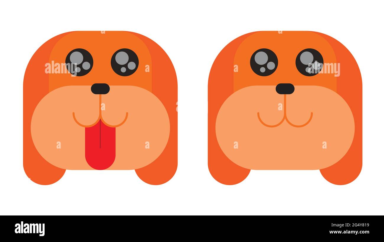 Flaches Design niedliches Hundegesicht mit Zunge oder ohne Zunge ...