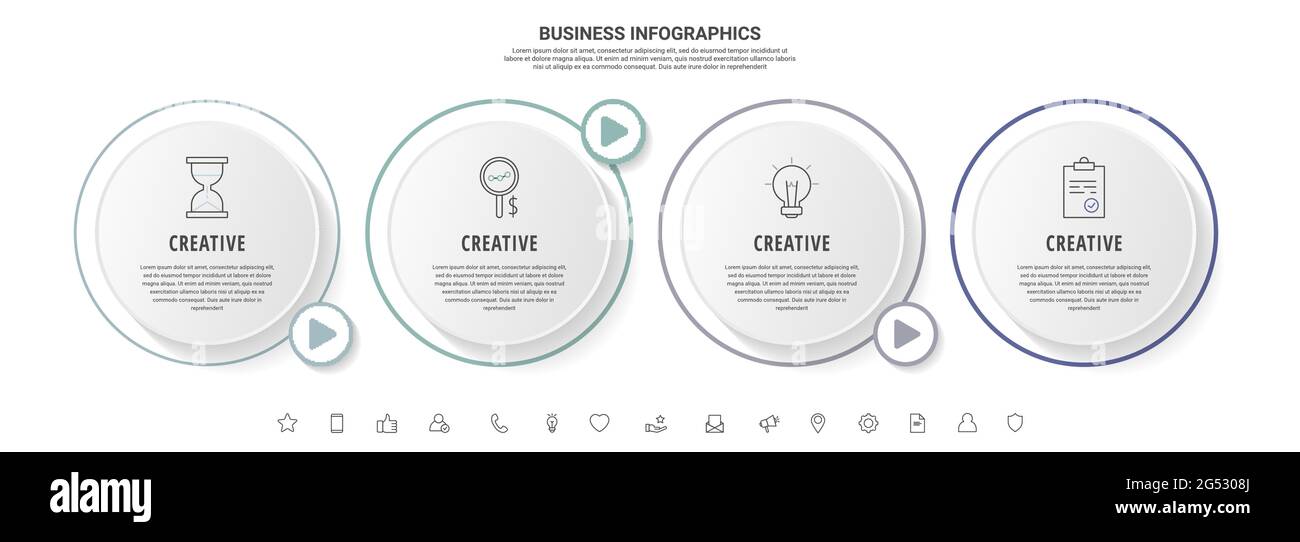 Business-Vektor-Infografiken mit vier Linienkreisen. Timeline ... Business-Vektor-Infografiken mit vier Linienkreisen. Timeline ...