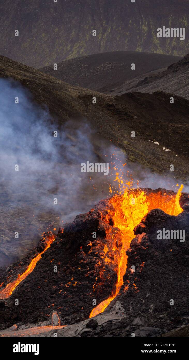 Der anhaltende Vulkanausbruch im Mt Fagradalsfjall, Südwest-Island. Der ...