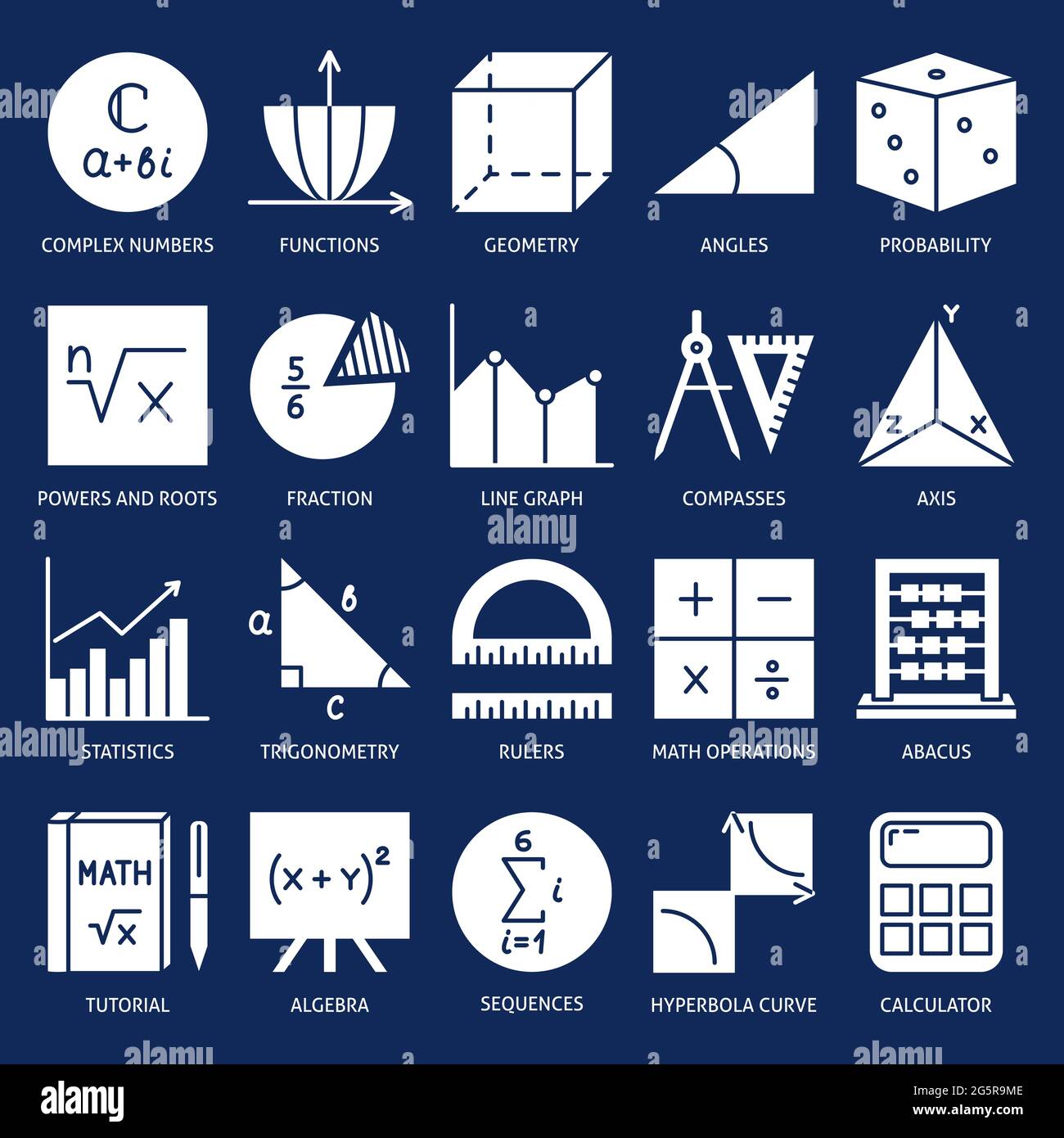 Symbole für mathematische Symbole in flacher Form. Mathematiksammlung ...