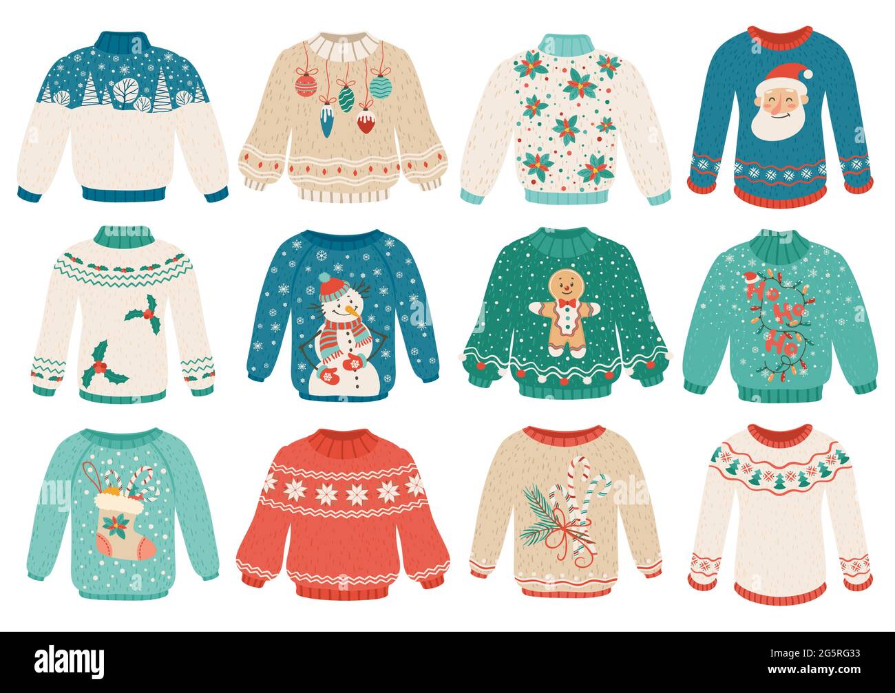 Cartoon-Winterpullover. Weihnachten hässliche Pullover mit Schneemann ...