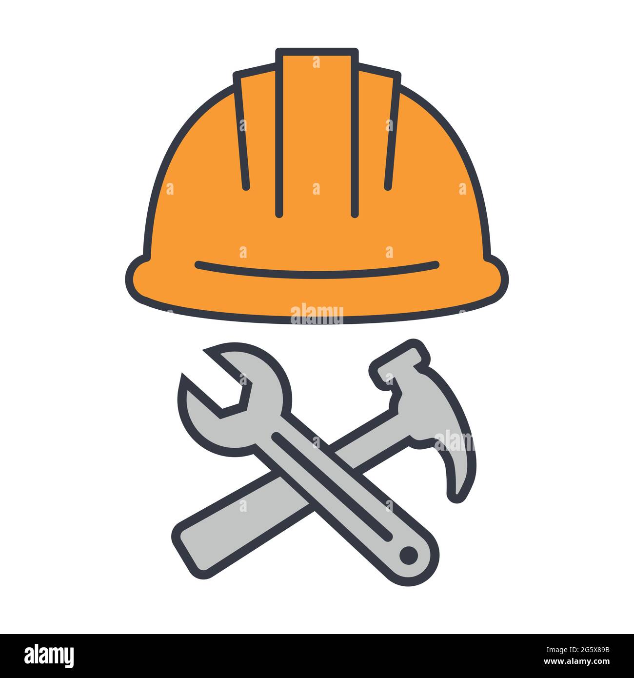 Baustelle Symbol mit Helm und gekreuzten Schraubenschlüssel und Hammer ...