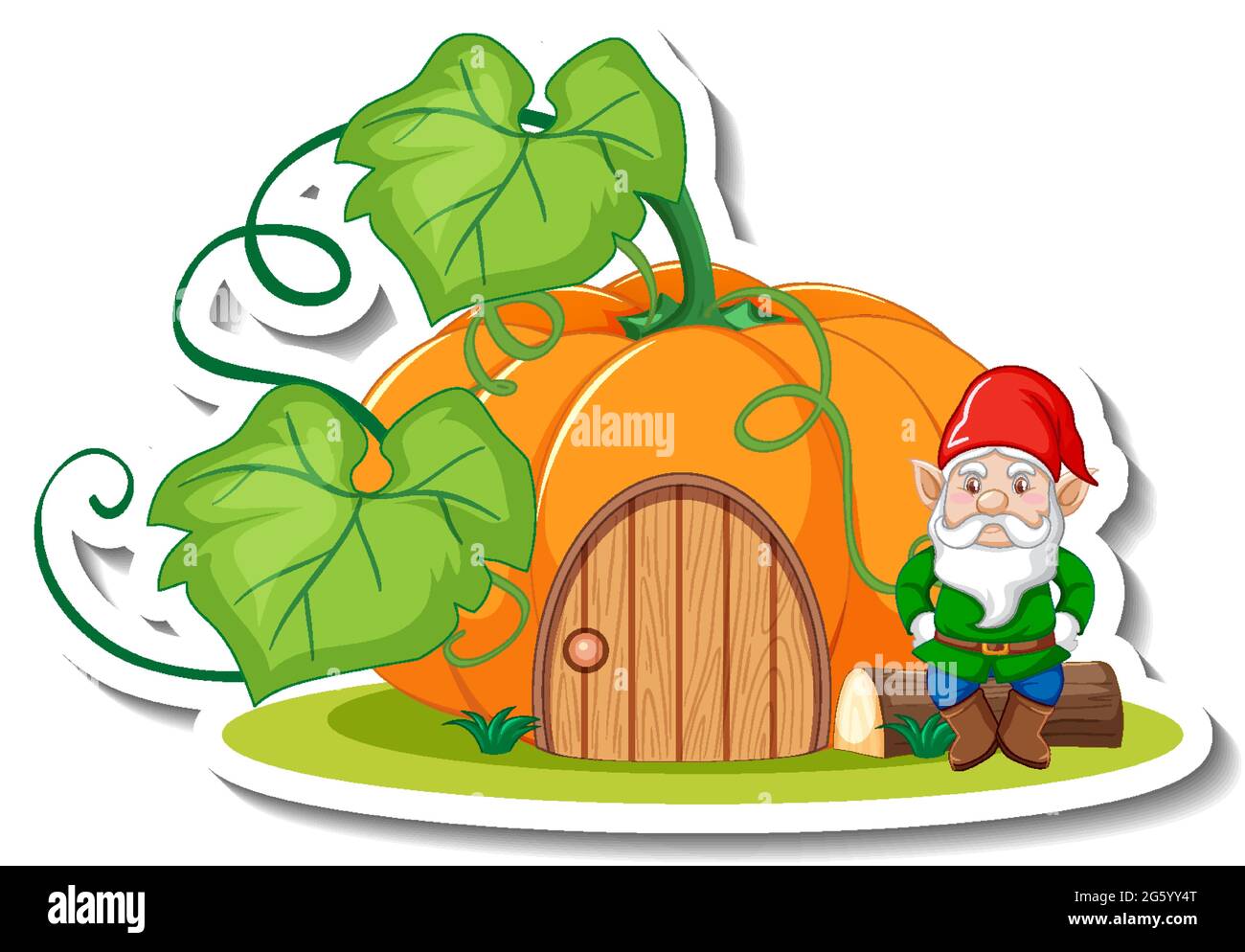 Eine Stickervorlage mit Gartenzwerg oder Zwerg-Cartoon-Figuren ...