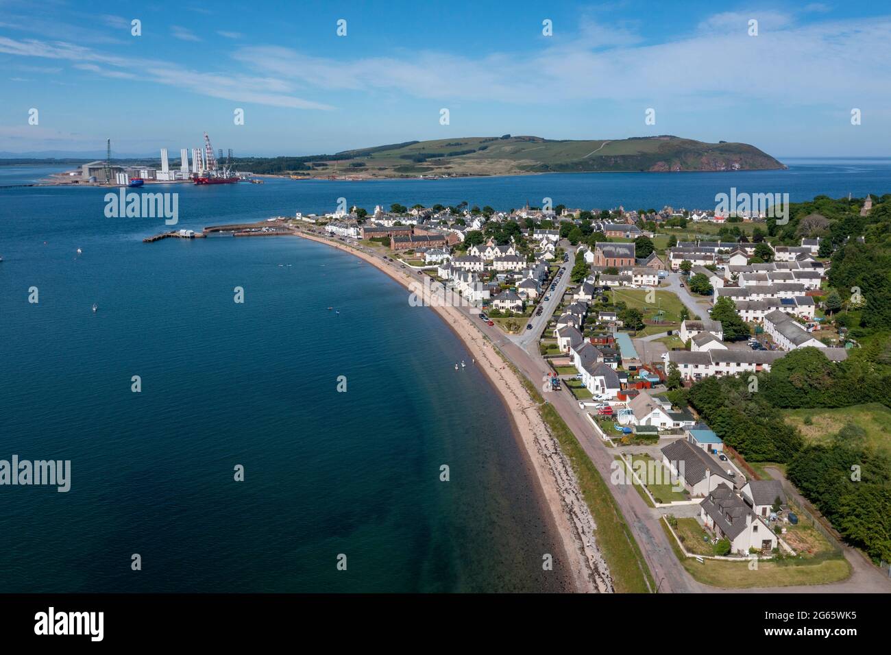 Luftaufnahme von Nigg Bay und Cromarty Village auf der Black Isle, die ...