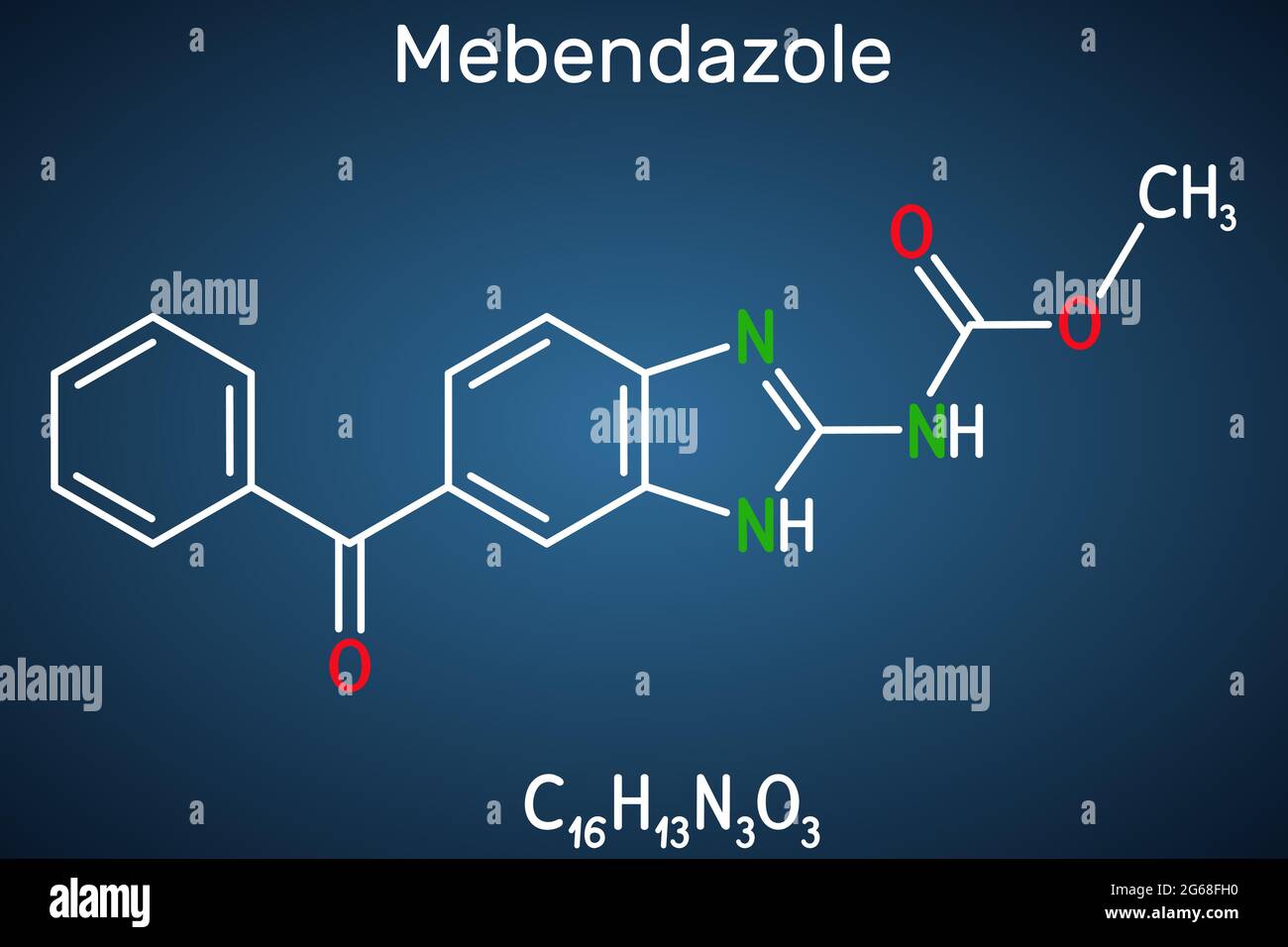 Mebendazol, MBZ-Molekül. Es ist synthetisches Benzimidazol-Derivat und ...