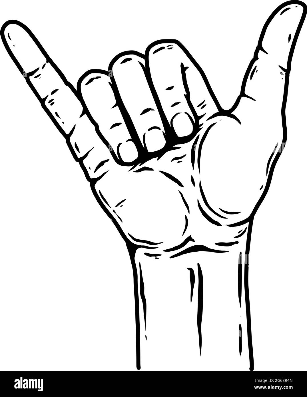 Illustration der menschlichen Hand mit shaka-Zeichen ...