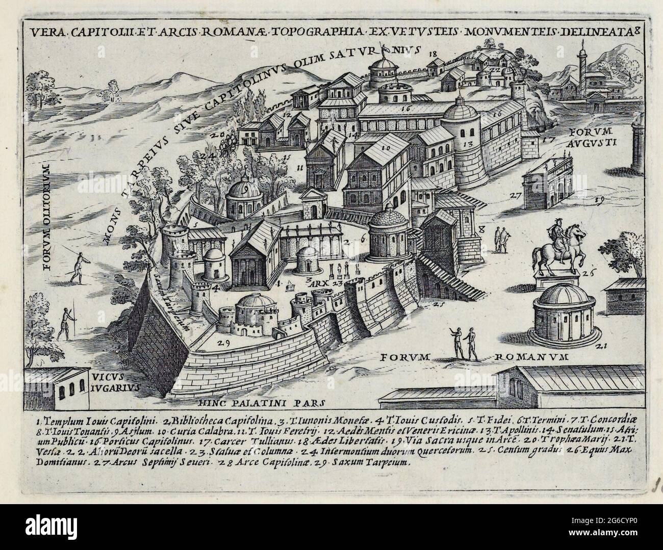 Eine Bildkarte mit Topographie, Monumenten und Bauwerken auf dem ...