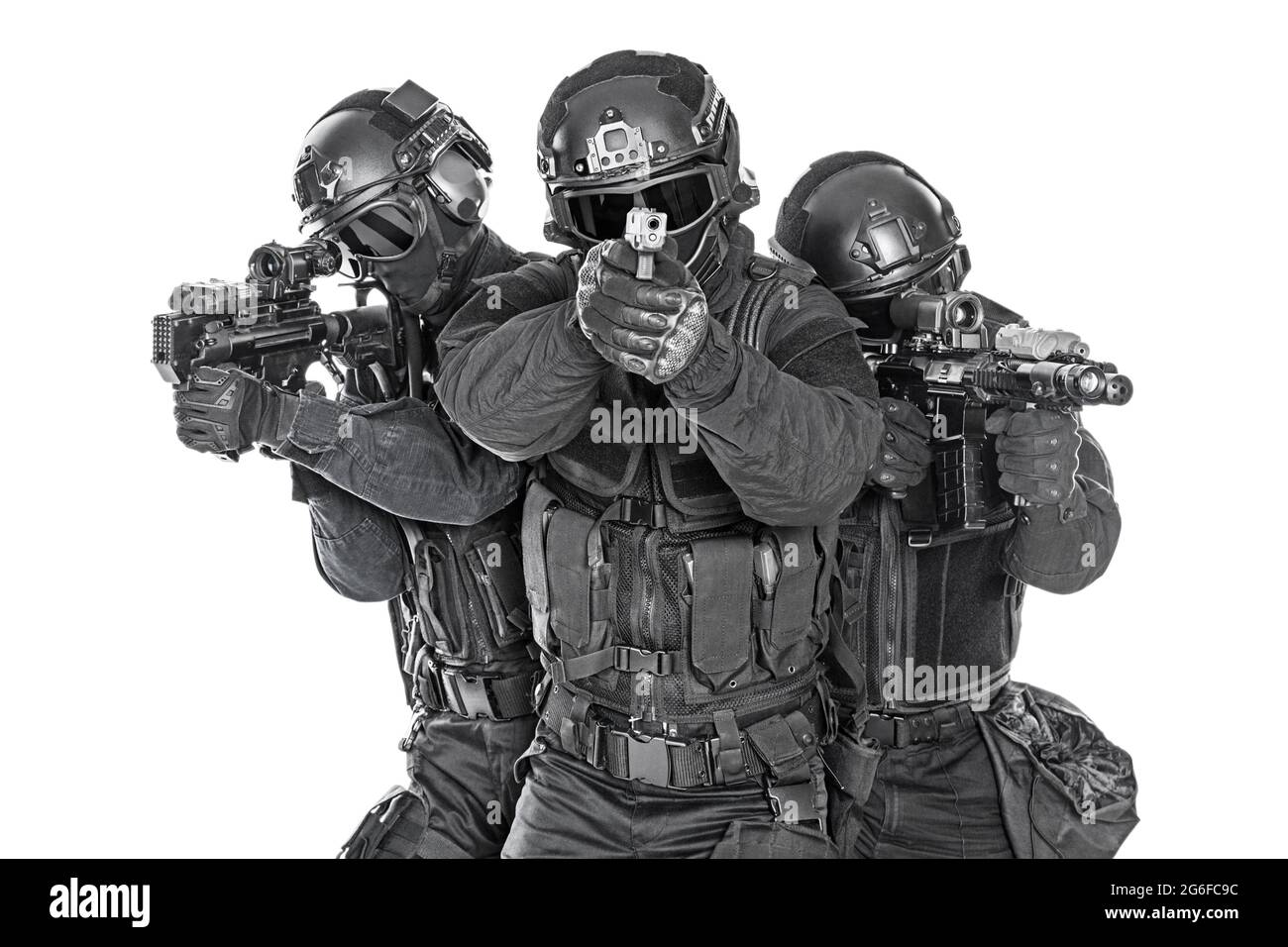 Studio Schuss von swat Polizei Spezialeinheiten schwarze Uniformen ...