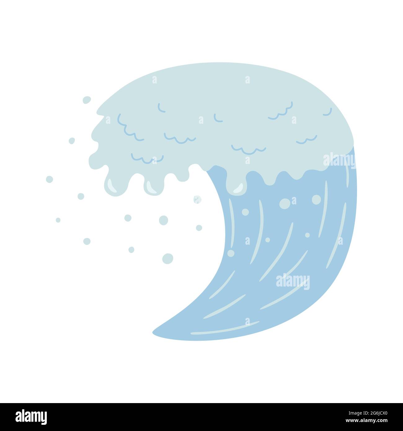 Blaue Welle und Wasserstrahl, wellige Symbole der Natur in ...