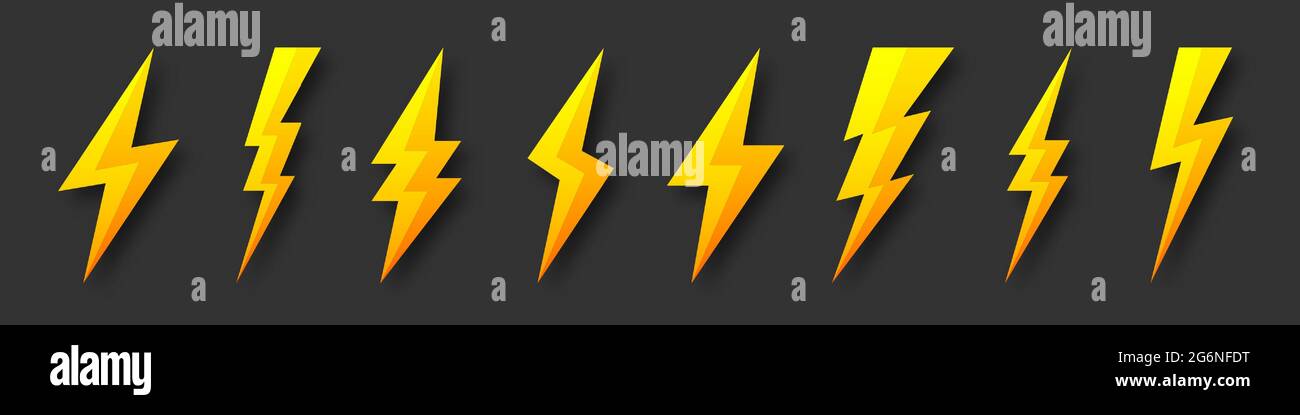 Gelbe Blitz Symbole Sammlung. Blitz-Symbol, Donnerkeil. Einfaches ...