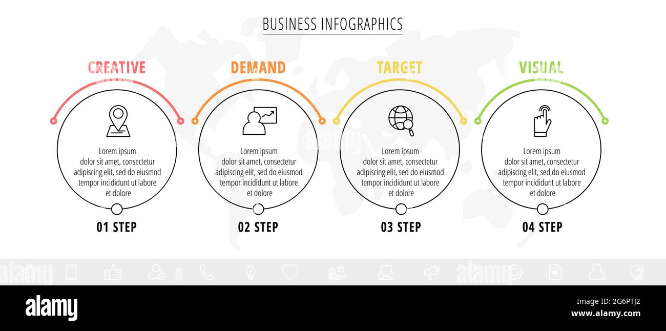 Business-Vektor-Infografiken mit 4 Linienkreisen. Zeitachse ... Business-Vektor-Infografiken mit 4 Linienkreisen. Zeitachse ...