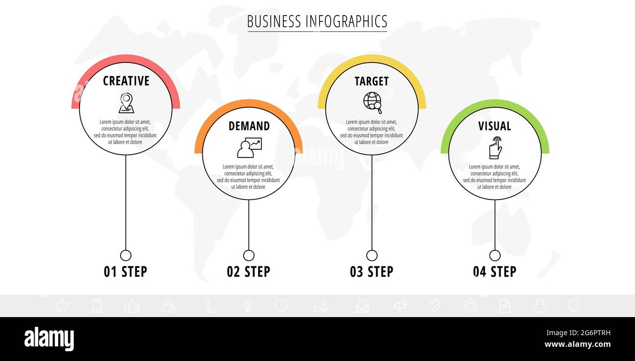 Business-Vektor-Infografiken mit 4 Linienkreisen. Zeitachse ... Business-Vektor-Infografiken mit 4 Linienkreisen. Zeitachse ...