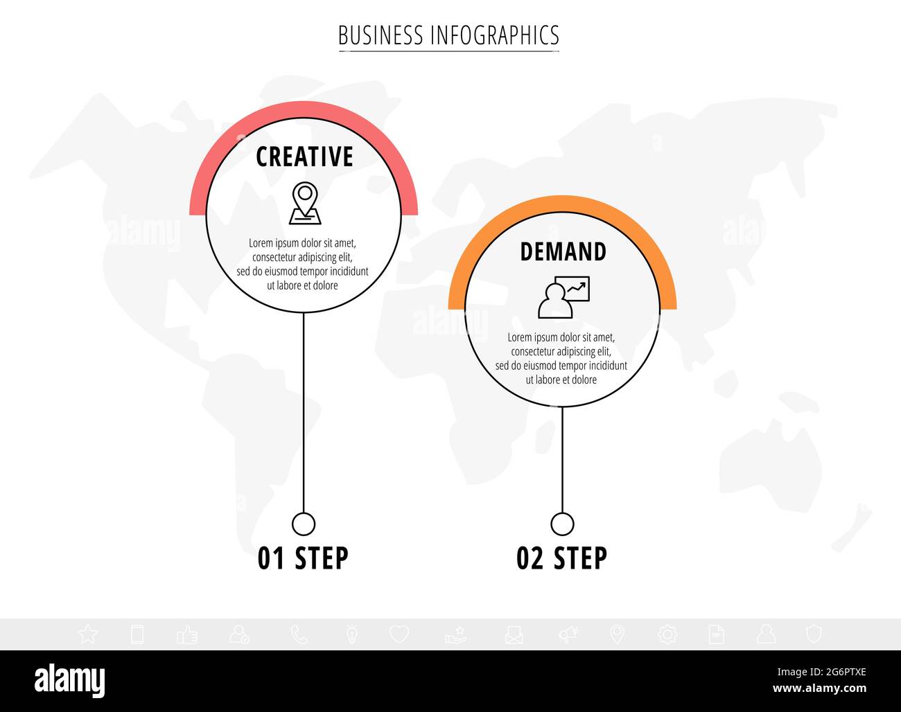 Business-Vektor-Infografiken mit zwei Linienkreisen. Timeline ... Business-Vektor-Infografiken mit zwei Linienkreisen. Timeline ...