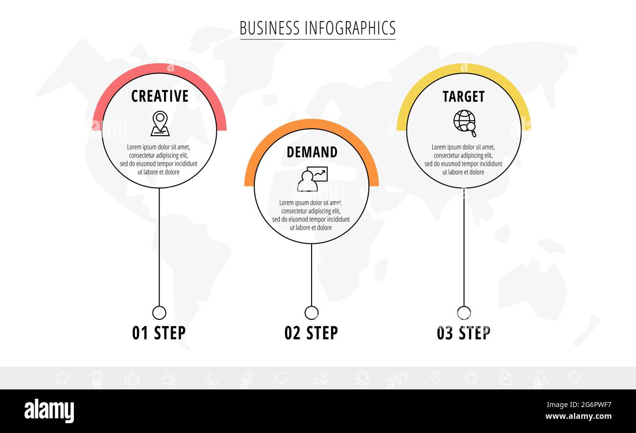 Business-Vektor-Infografiken mit drei Linienkreisen. Timeline ... Business-Vektor-Infografiken mit drei Linienkreisen. Timeline ...