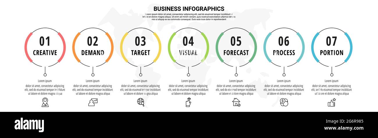 Business-Vektor-Infografiken mit 7 Linienkreisen. Timeline ... Business-Vektor-Infografiken mit 7 Linienkreisen. Timeline ...