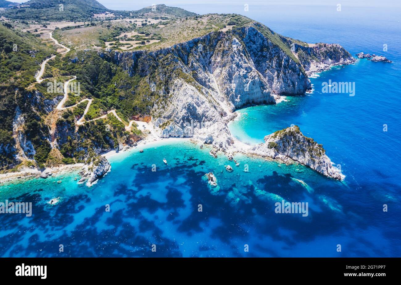 Luftaufnahme Agia Eleni Strand auf der Insel Kefalonia, Griechenland ...