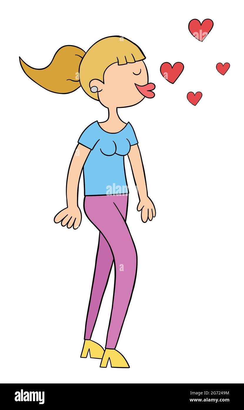 Cartoon Frau wirft einen Kuss, Vektor-Illustration. Farbige und ...