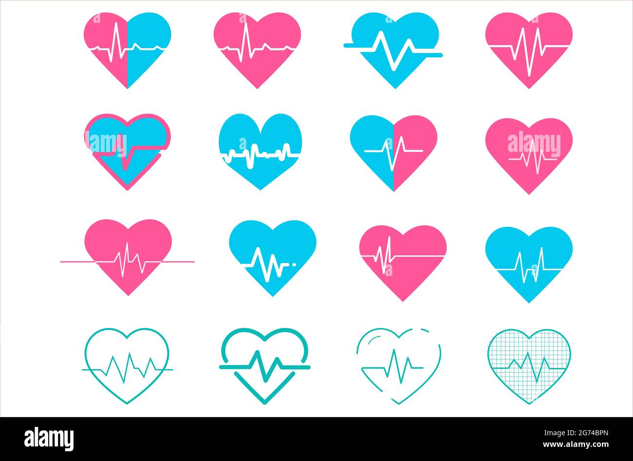 Rosa und blaue Herz-Symbol mit Zeichen Herzschlag gesetzt. Liebessymbol ...