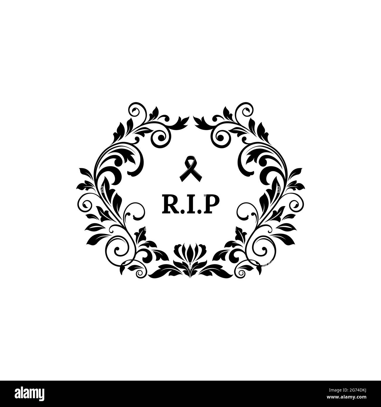 RIP-Schriftzug floraler Trauerrahmen, verzierte Trauer mit monochromem ...