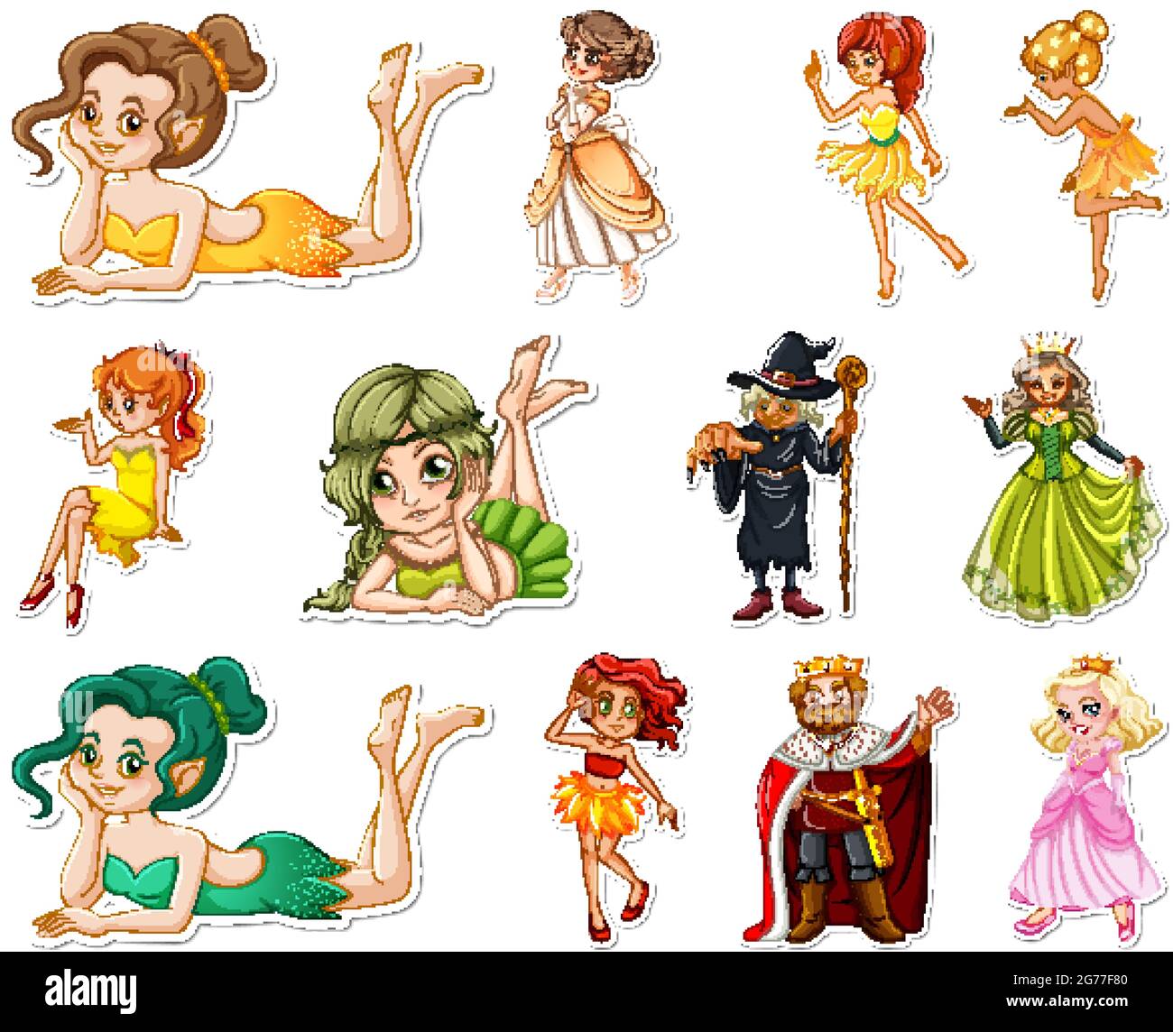 Aufkleber Set mit verschiedenen Märchen Comic-Figuren Illustration ...